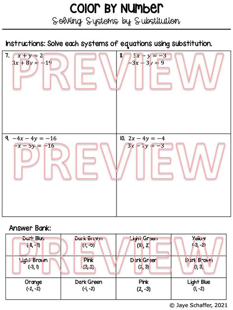 Solving Systems Of Equations By Substitution Coloring Activity Made