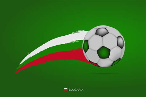 불가리아 축구 선수권 대회 3d 축구공으로 배너와 손이 그려진된 서 녹색 배경에 잉크 브러시 줄무늬 불가리아 국기 색상입니다 벡터 디자인 요소 그림 Championship에