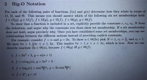 Solved For Each Of The Following Pairs Of Functions F N And Chegg Com