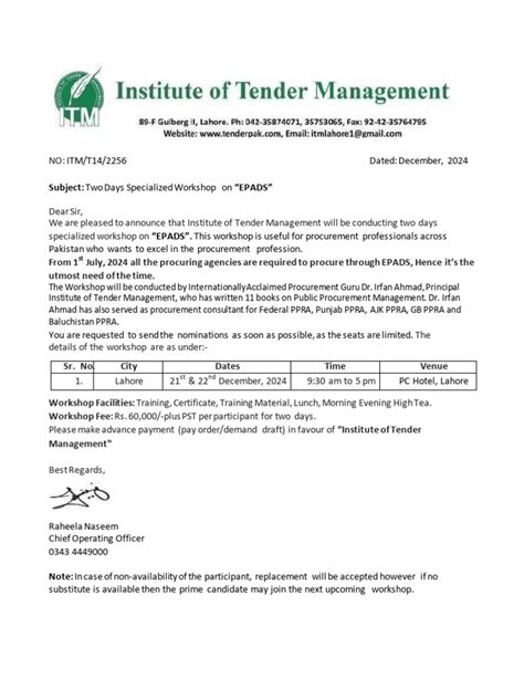 Epads Two Days Workshop In December 2024 In Pc Hotel Lahore Pdf