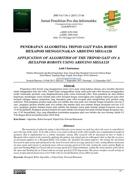 Penerapan Algoritma Tripod Gait Pada Robot Hexapod Pdf