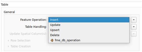 FME Discard Destructive Operations In The Table Handling Drop Down List