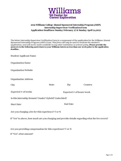 Fillable Online Careers Williams 2021 Asip Internship Supervisor