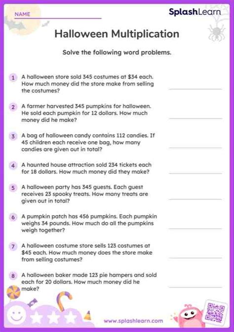 Multiply 3 Digit Numbers And 2 Digit Numbers Halloween Word Problems