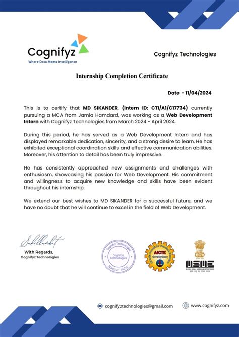 internshipcomplete webdevelopment cognifyztechnologies md sikander
