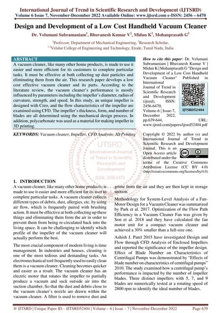 design and development of a low cost handheld vacuum cleaner pdf