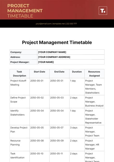 Free Project Management Timetable Template To Edit Online
