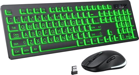 Large Print Wireless Keyboard And Mouse 7 Colors Backlit Keyboard Oversize