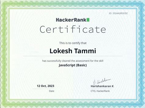 Lokesh Tammi On Linkedin Javascriptcertified Hackerrankcertification