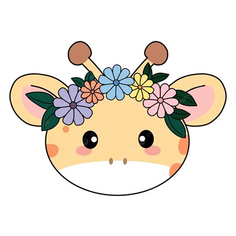 Cute Head Giraffe With Flowers Cute Face Girrafe Cartoon