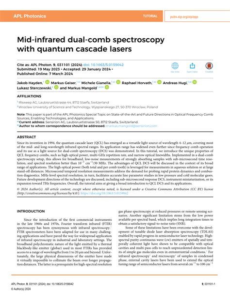 Pdf Mid Infrared Dual Comb Spectroscopy With Quantum Cascade Lasers
