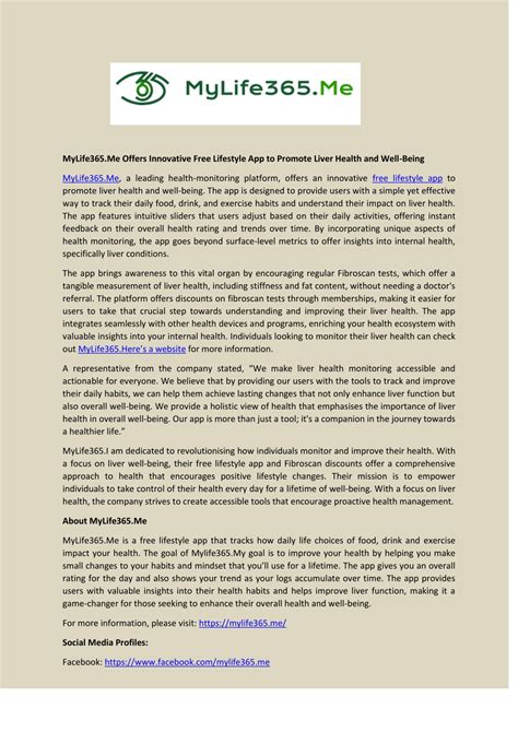 Ppt Mylife365 Me Offers Innovative Free Lifestyle App To Promote Liver Health And Well Being