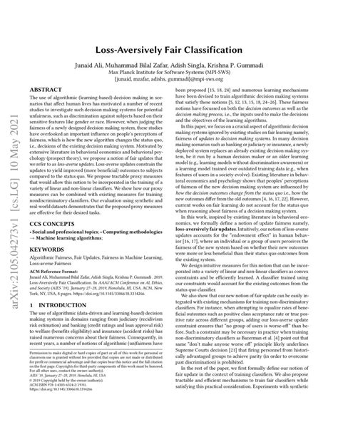 Loss Aversively Fair Classification Deepai