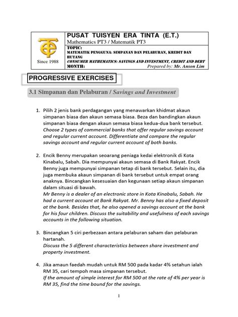 Maths Form 3 Chapter 3 Consumer Mathematics Pdf