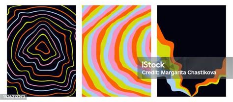 현대적인 다채로운 복고풍 배경 세트 90 년대 스타일의 벡터 포스터 최면 왜곡 된 물결 모양 패턴 트렌디 그래픽 템플릿 포스터 초대장 표지 엽서에 대한 그림 0명에 대한