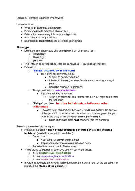 BIO UTSG Lecture Notes Lecture Parasite Extended Phenotypes Lecture Parasite