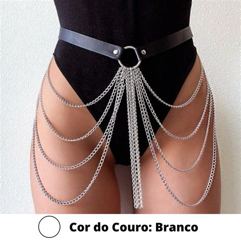 Cinto Em Couro Branco Er Tico Harness Com Correntes Sexy Feminino Loja Pimenta