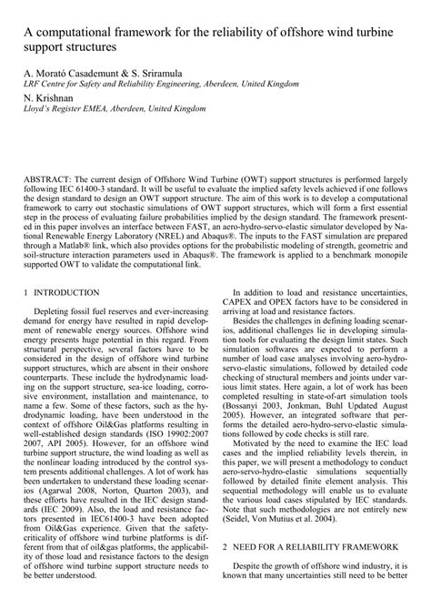 Pdf A Computational Framework For The Reliability Of Offshore Wind Turbine Support Structures