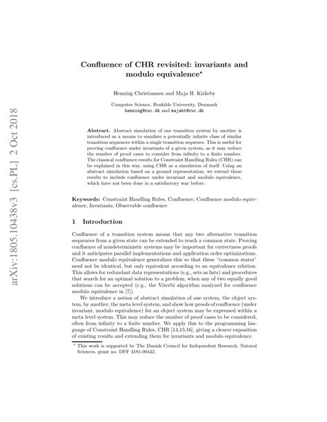 Pdf Confluence Of Chr Revisited Invariants And Modulo Equivalence