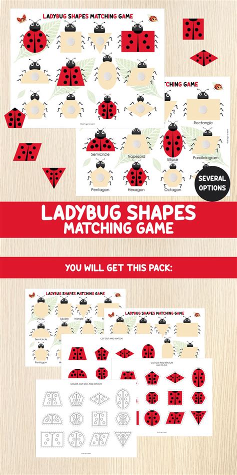 Ladybug Shapes Matching Activity D Shapes Game Spring Summer Worksheet Busy Book Pages