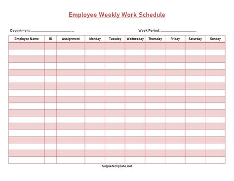 Employee Weekly Work Schedule Template Word