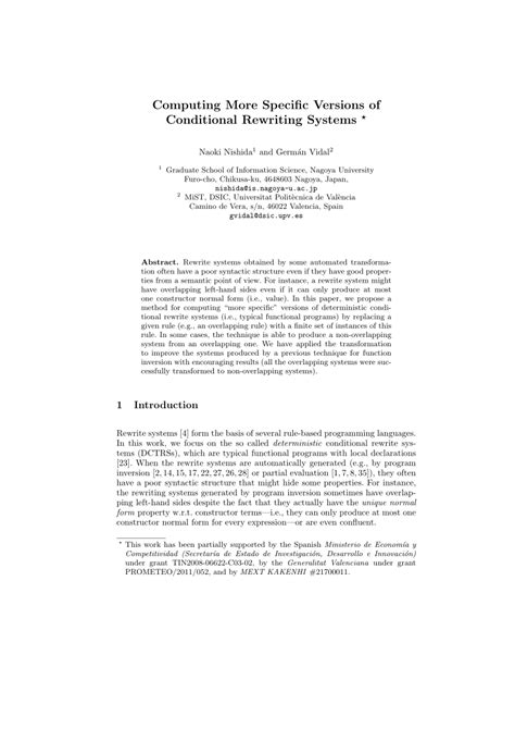 Pdf Computing More Specific Versions Of Conditional Rewriting Systems