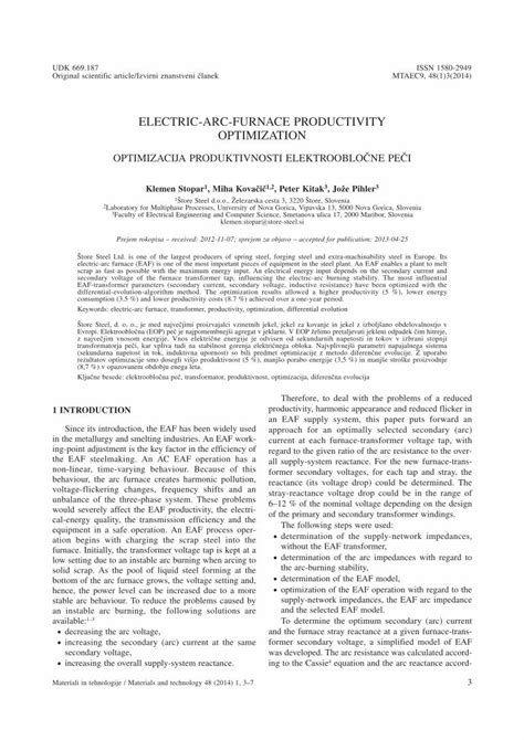 pdf electric arc furnace productivity optimizationmit imt si revija