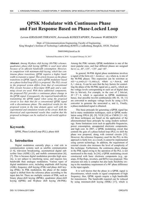 Pdf Qpsk Modulator With Continuous Phase And Fast Response Based On