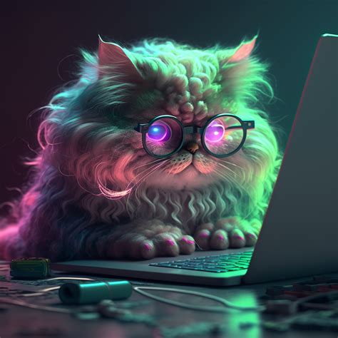 A Cat Wearing Glasses Sitting In Front Of A Laptop