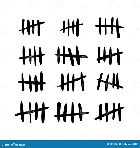 Tally Marks Set Hand Drawn On The Wall Isolated Counting Characters