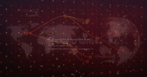 Animation Of Network Of Connections And Globe Over Data Processing And World Map On Black