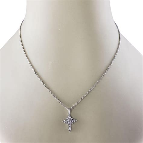 14 Karat White Gold And Diamond Cross Pendant Necklace For Sale At 1stdibs