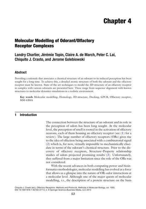 Pdf Molecular Modelling Of Odorantolfactory Receptor Complexes
