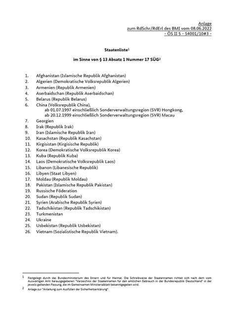 Staatenliste Para 13 Anleitung Sicherheitserklaerung Pdf