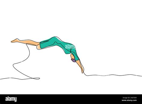 Continuous One Line Drawing Young Disabled Person Woman In Swimming