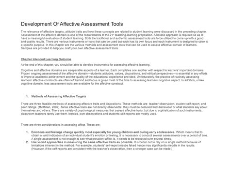 Affective Assessment Tool Development Of Affective Assessment Tools The Relevance Of Affective