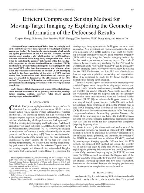 pdf efficient compressed sensing method for moving target imaging by