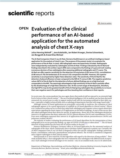 pdf evaluation of the clinical performance of an ai based application