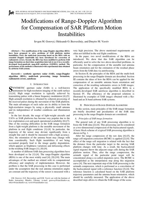 pdf modifications of range doppler algorithm for compensation of sar