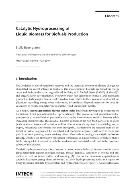 Pdf Catalytic Hydroprocessing Of Liquid Biomass For Biofuels Production