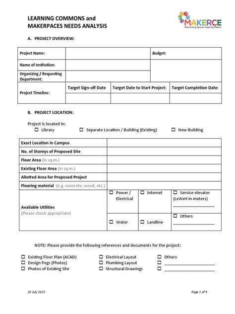 Learning Commons Makerspaces Needs Analysis Form 2021 Pdf