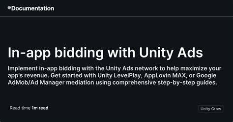 In App Bidding With Unity Ads • Unity Grow