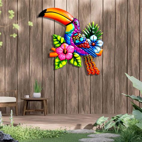 Colorful Garden Metal Tropical Bird Wall Decor 4 Color Hanging Ornament