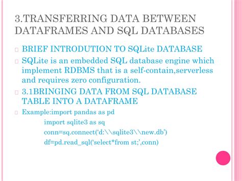 Ppt Data Transfer Between Filessql Databases And Dataframes