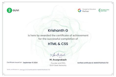 Krishanth G On Linkedin I Got Html And Css Certificate From Guvi Geek Networks Iitm Research Park