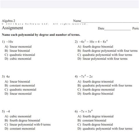 Polynomial Terms And Degrees Names
