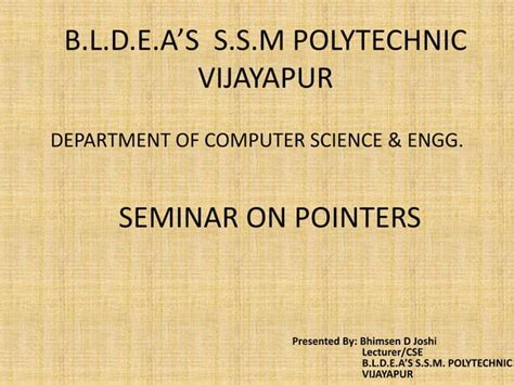Presentation On Pointers PPT