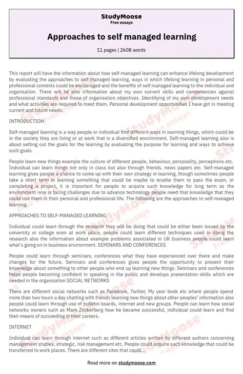 Approaches To Self Managed Learning Free Essay Example