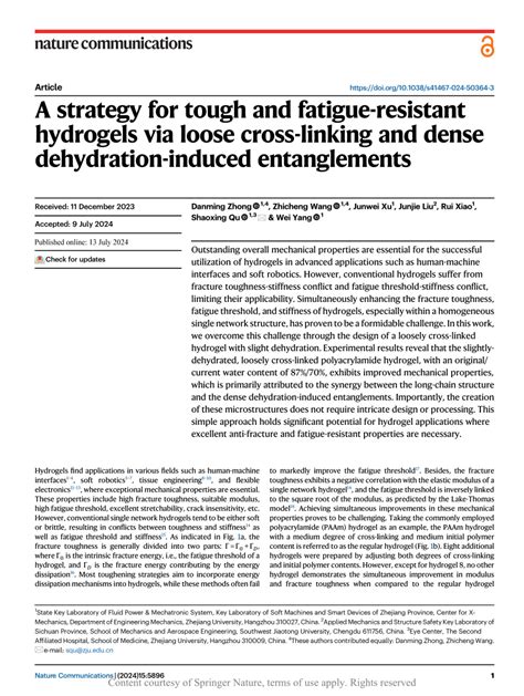 Pdf A Strategy For Tough And Fatigue Resistant Hydrogels Via Loose