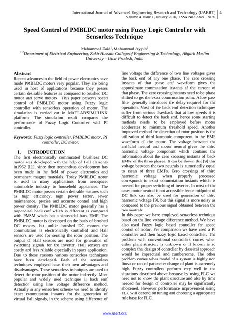 pdf speed control of pmbldc motor using fuzzy logic · pdf filespeed